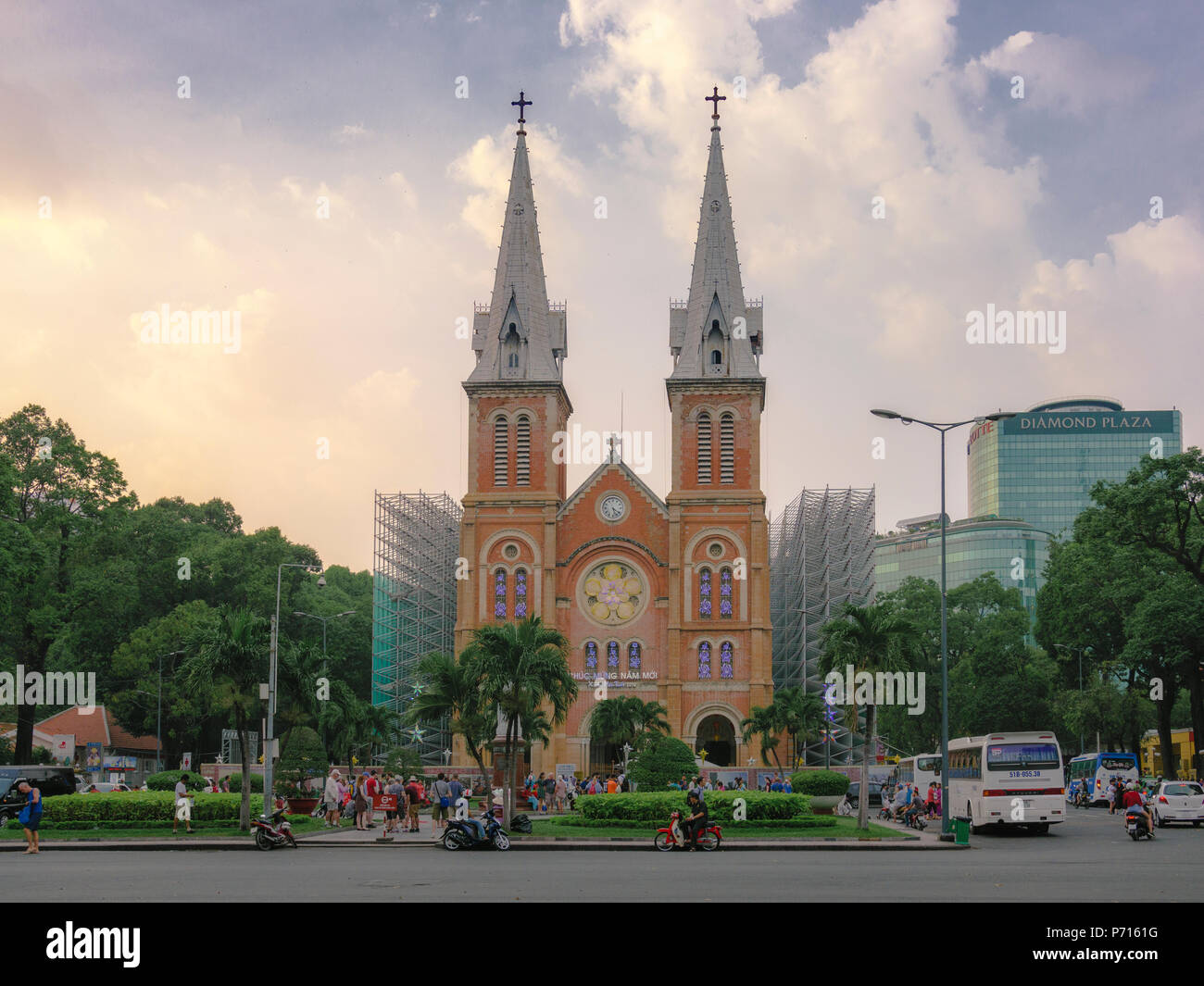 Saigon Notre Dame Cathedral and street scene, Ho Chi Minh City, Vietnam ...