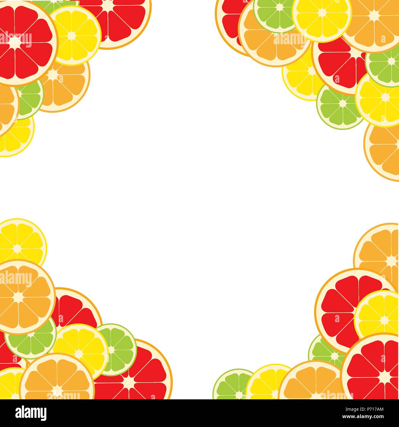 Frame citrus fruits square. Lemon, lime, orange grapefruit. Vector ...