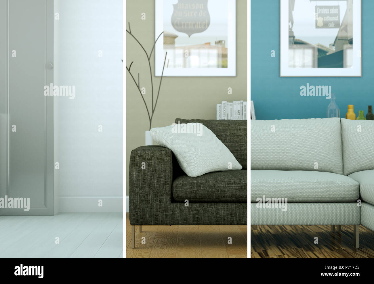 Splitted color variations of a modern loft interior design Stock Photo ...