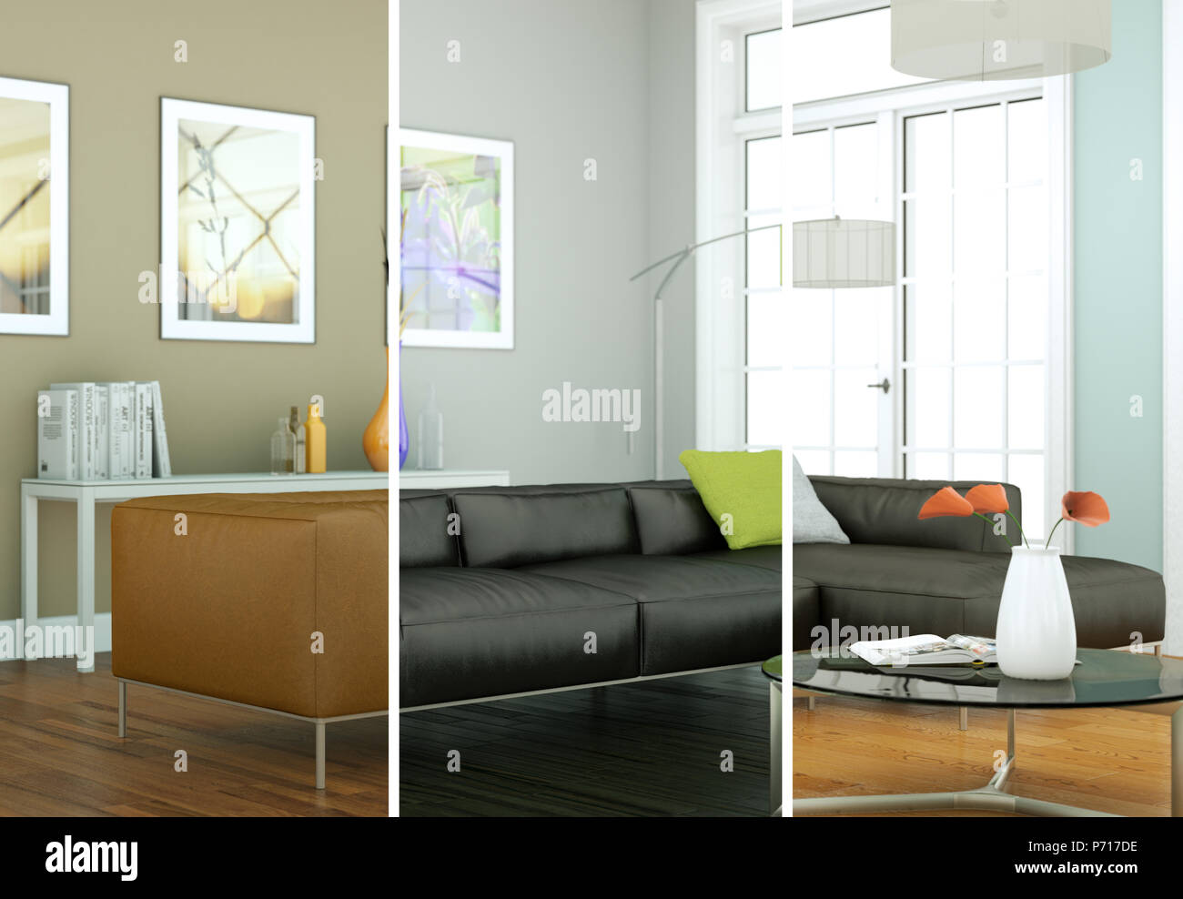 Splitted color variations of a modern loft interior design Stock Photo ...