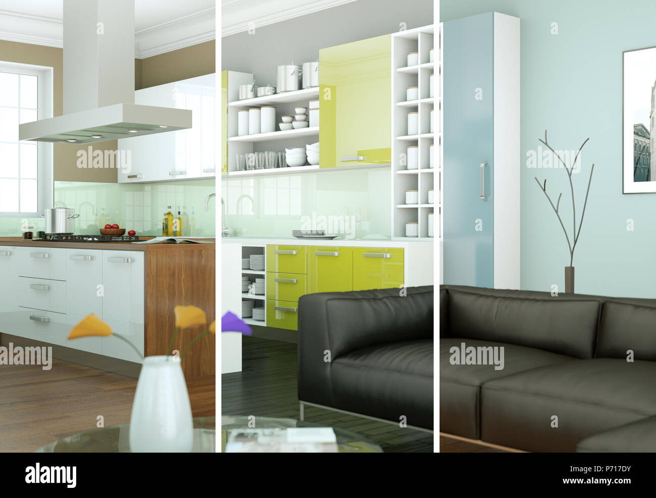 Splitted color variations of a modern loft interior design Stock Photo ...
