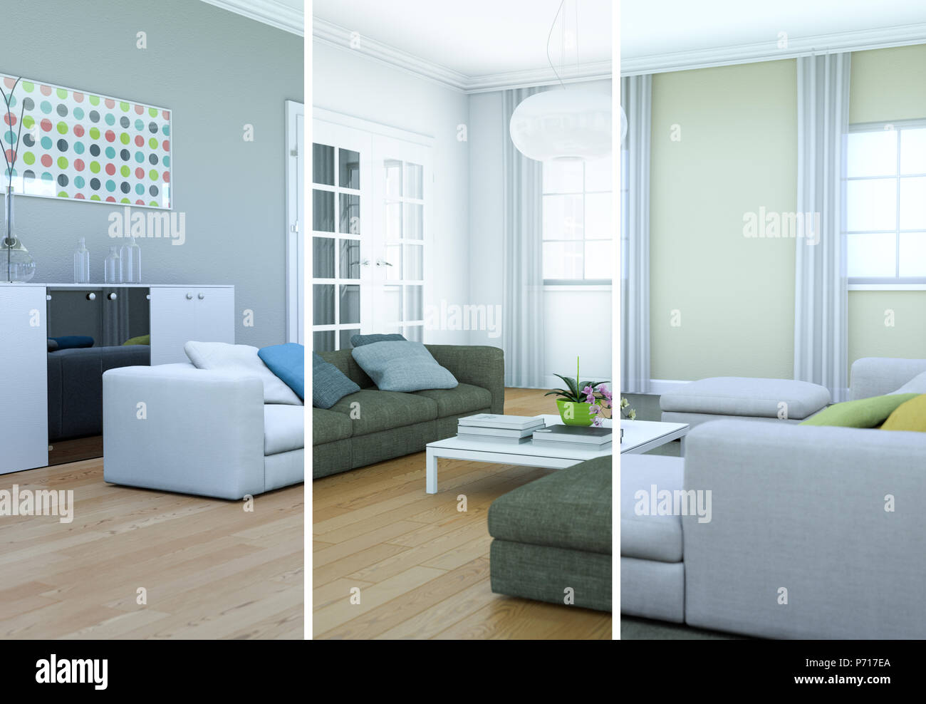 Splitted color variations of a modern loft interior design Stock Photo ...