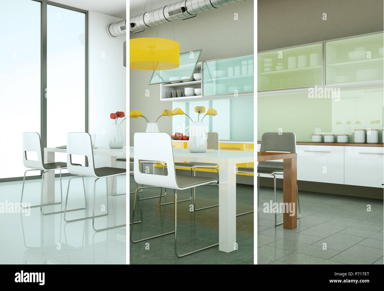 Splitted color variations of a modern kitchen with a beautiful design ...