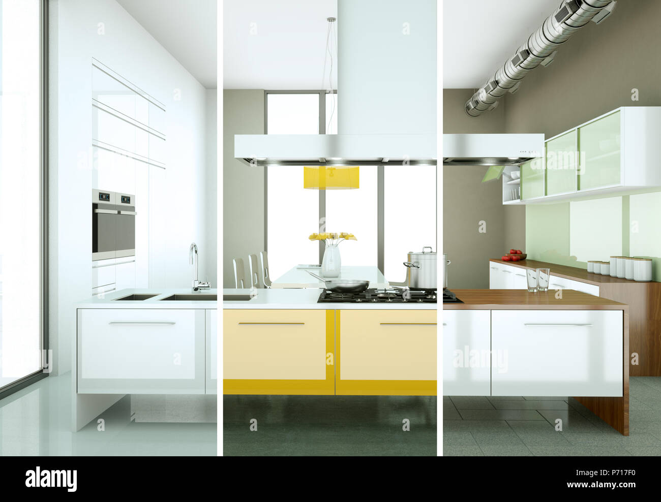 Splitted color variations of a modern kitchen with a beautiful design ...