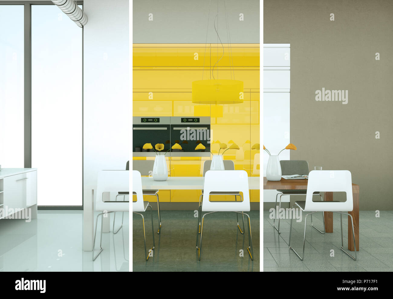 Splitted color variations of a modern kitchen with a beautiful design ...