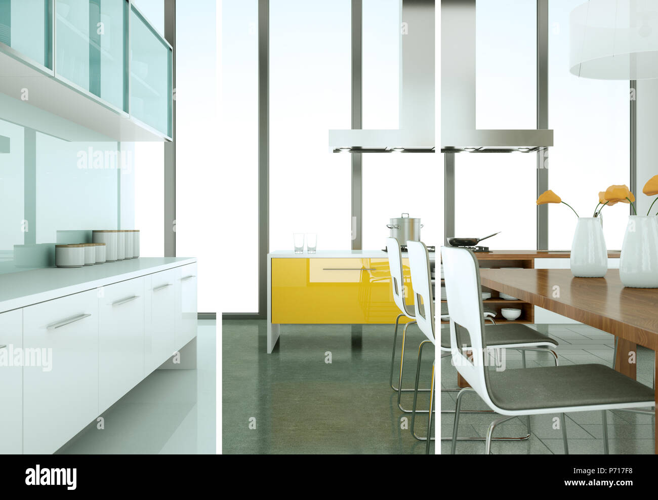 Splitted color variations of a modern kitchen with a beautiful design ...