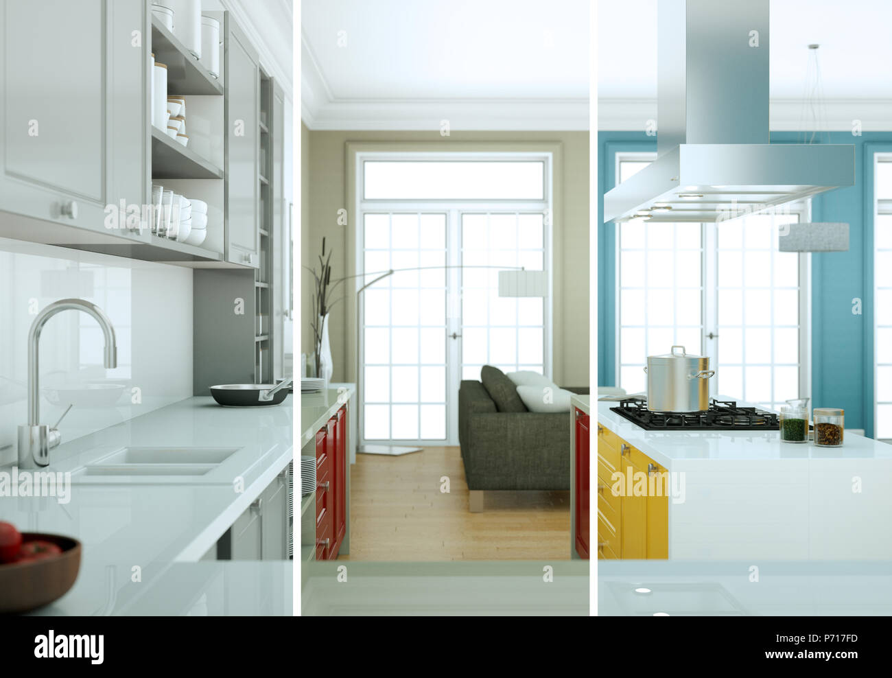 Splitted color variations of a modern kitchen with a beautiful design ...