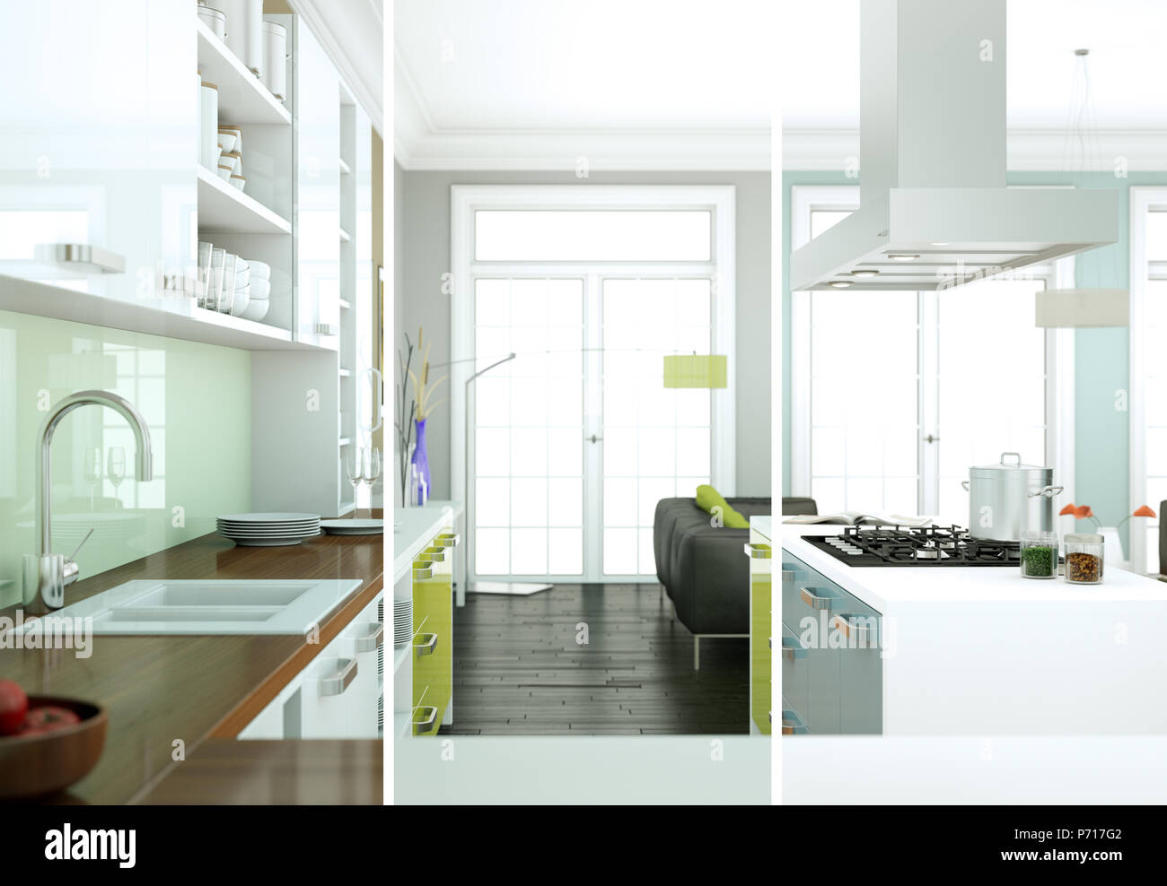Splitted color variations of a modern kitchen with a beautiful design ...
