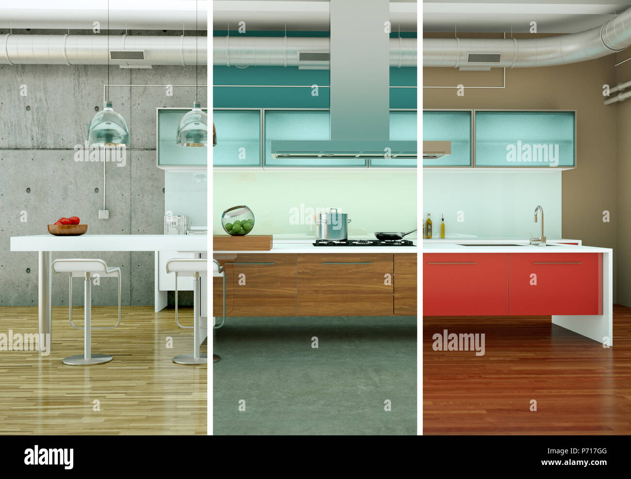 Splitted color variations of a modern kitchen with a beautiful design ...