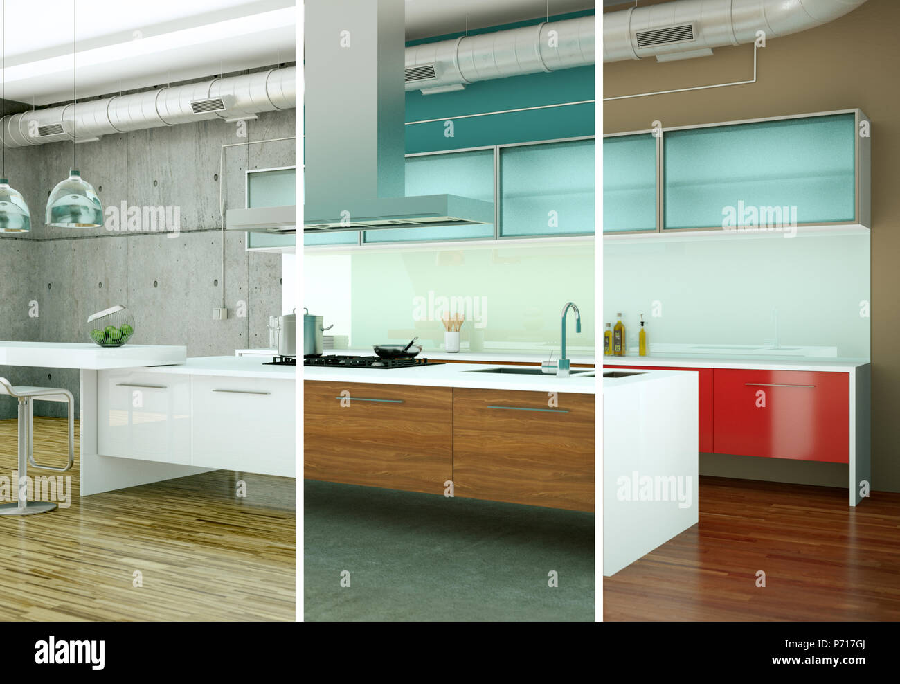 Splitted color variations of a modern kitchen with a beautiful design ...