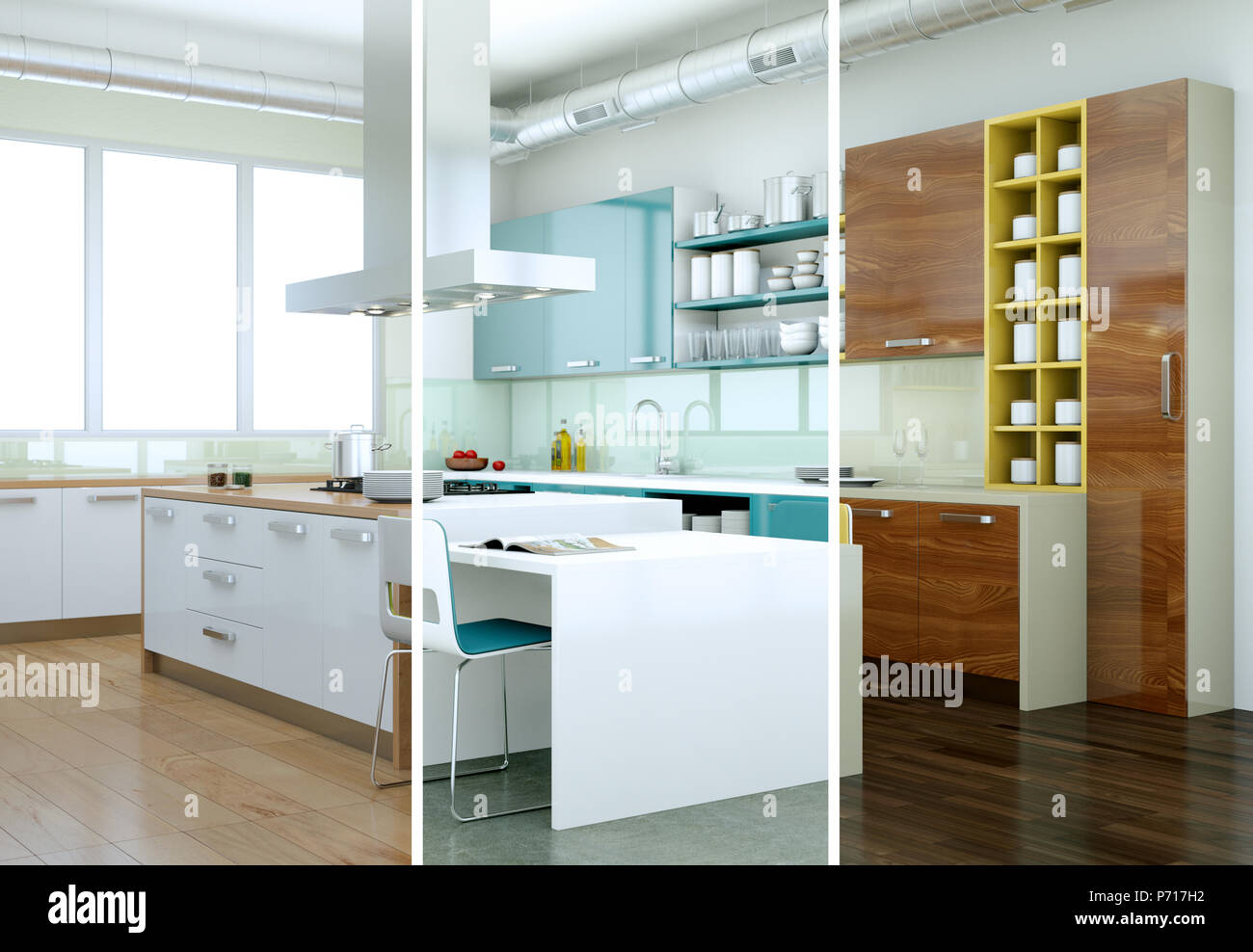 Splitted color variations of a modern kitchen with a beautiful design ...