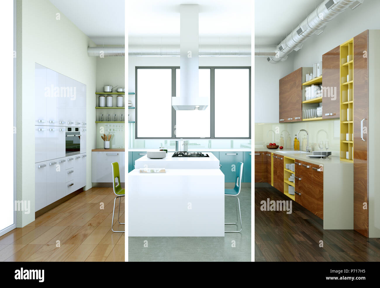 Splitted color variations of a modern kitchen with a beautiful design ...