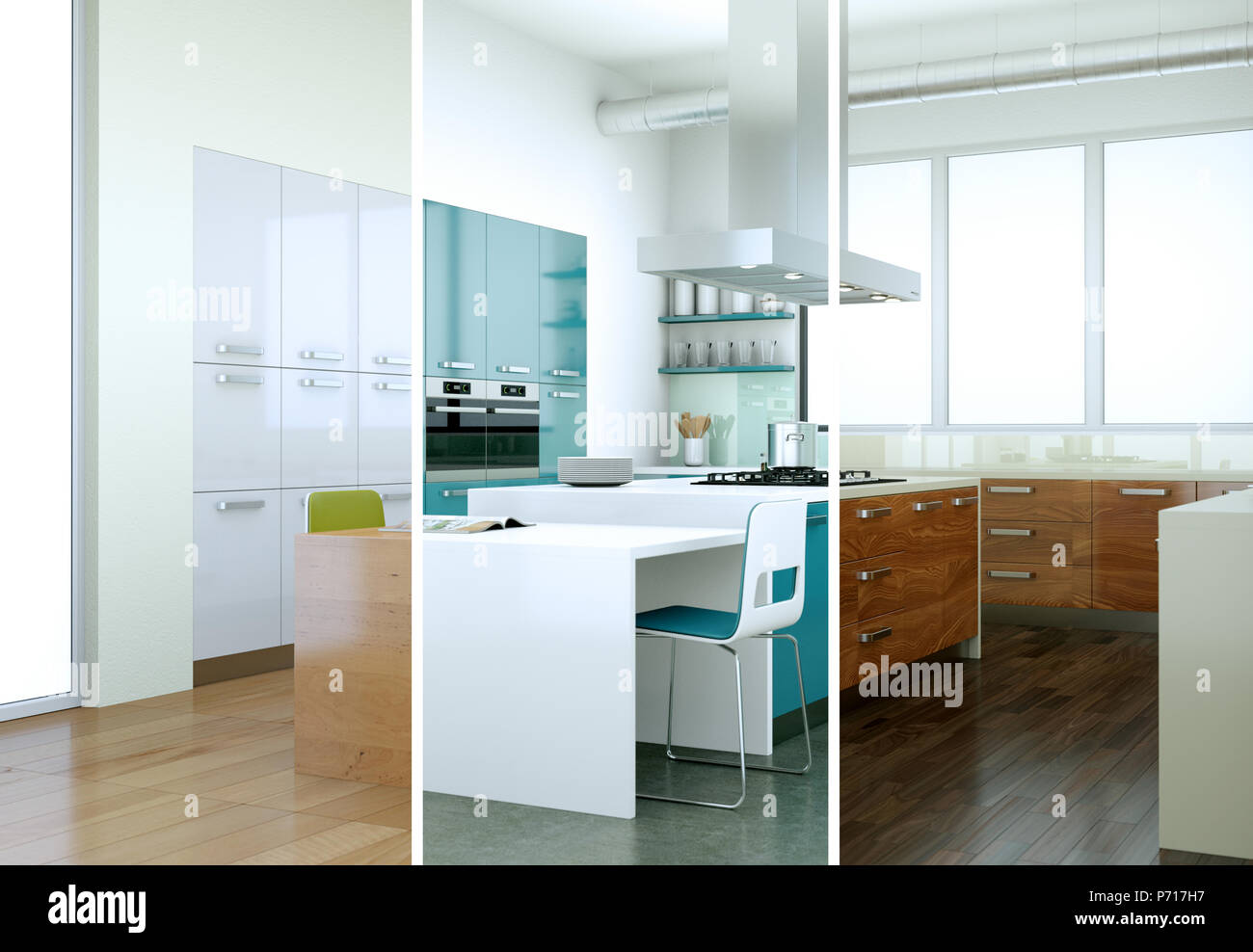 Splitted color variations of a modern kitchen with a beautiful design ...