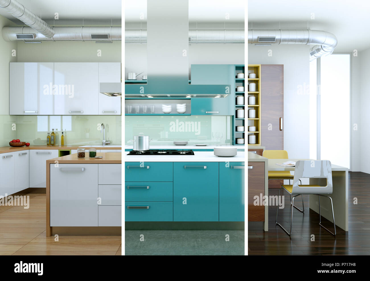 Splitted color variations of a modern kitchen with a beautiful design ...