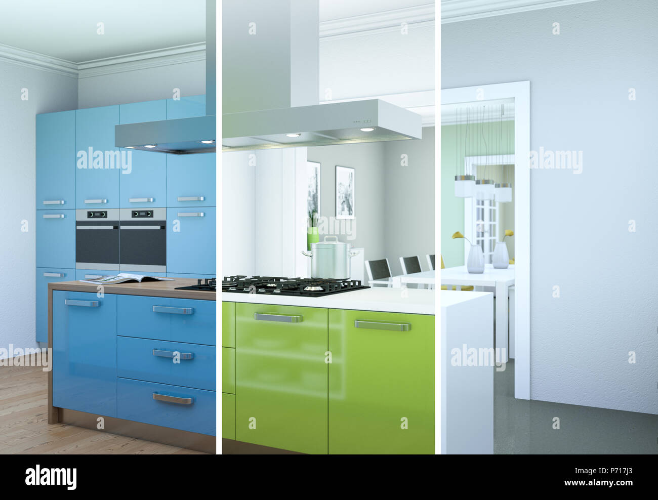 Splitted color variations of a modern kitchen with a beautiful design ...