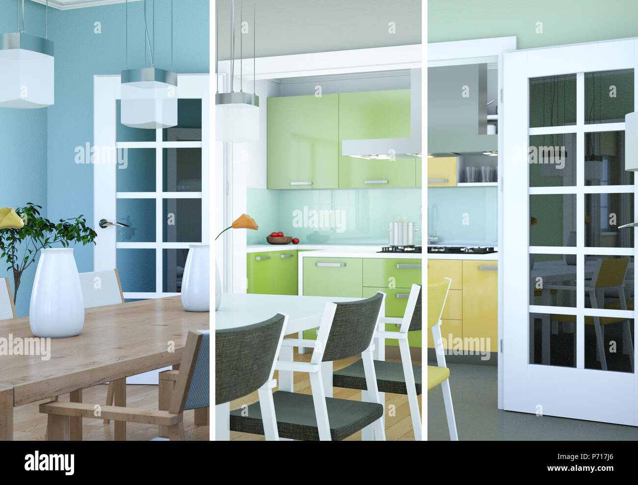 Splitted color variations of dining room interior design in modern ...