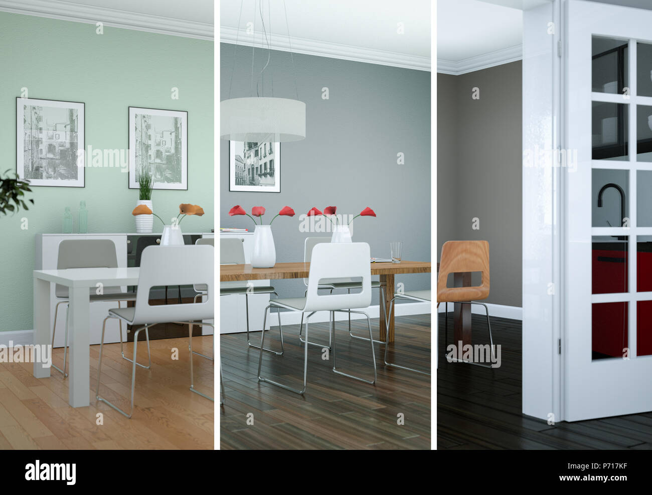 Splitted color variations of dining room interior design in modern ...