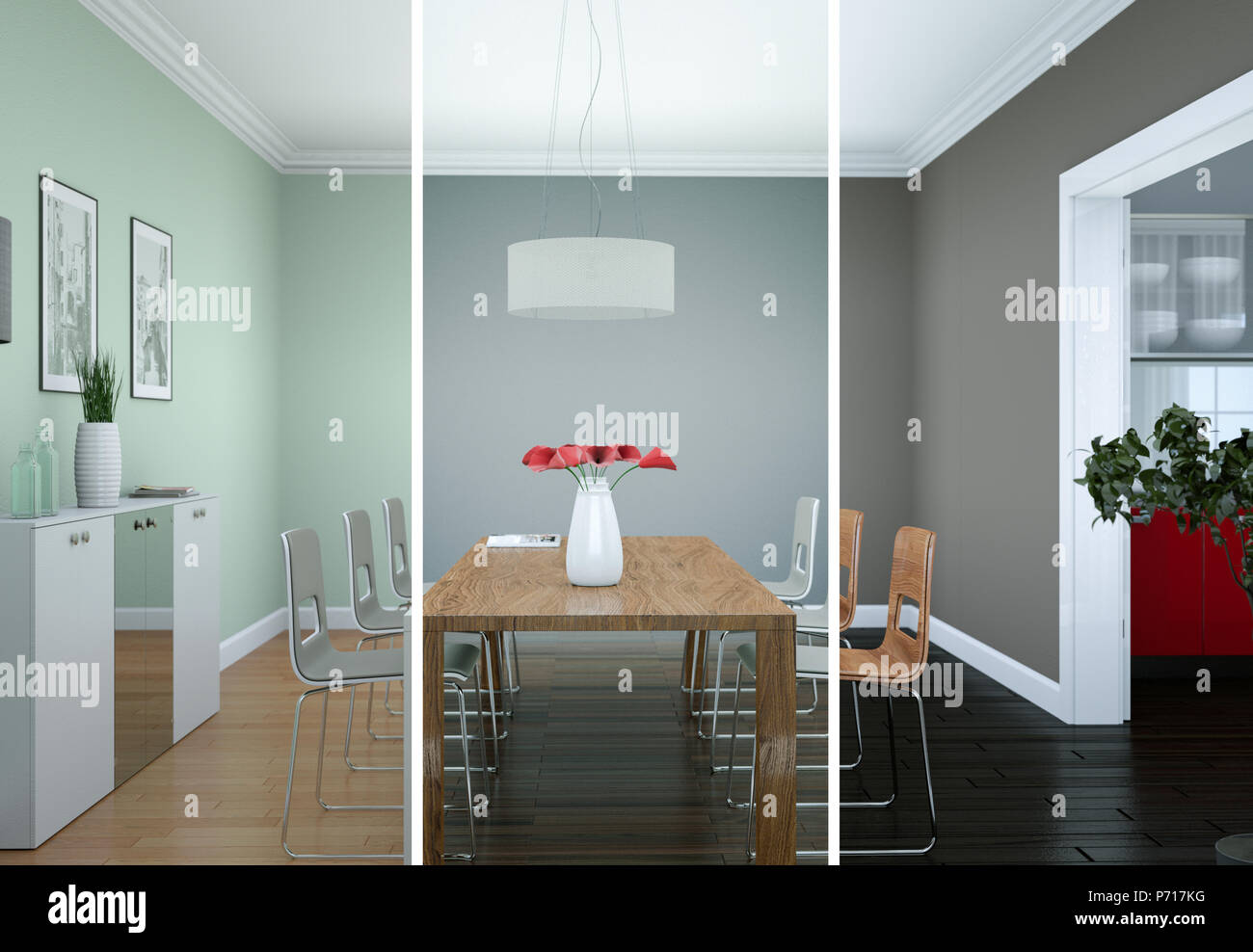 Splitted color variations of dining room interior design in modern ...