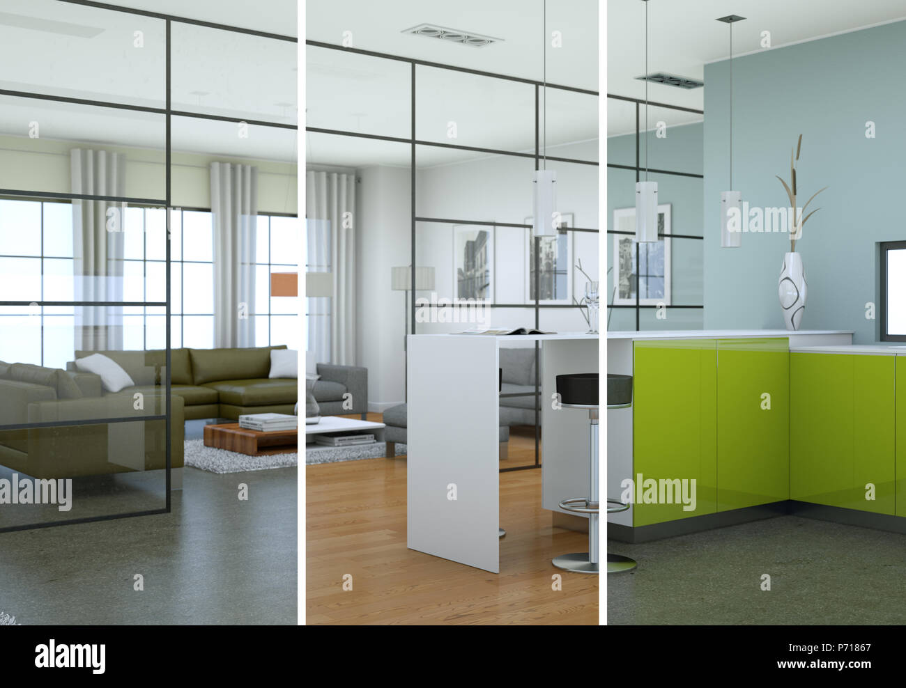 Splitted color variations of a modern kitchen with a beautiful design ...