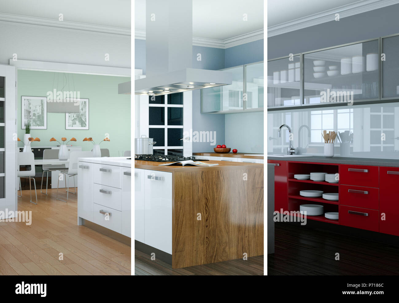 Splitted color variations of a modern kitchen with a beautiful design ...