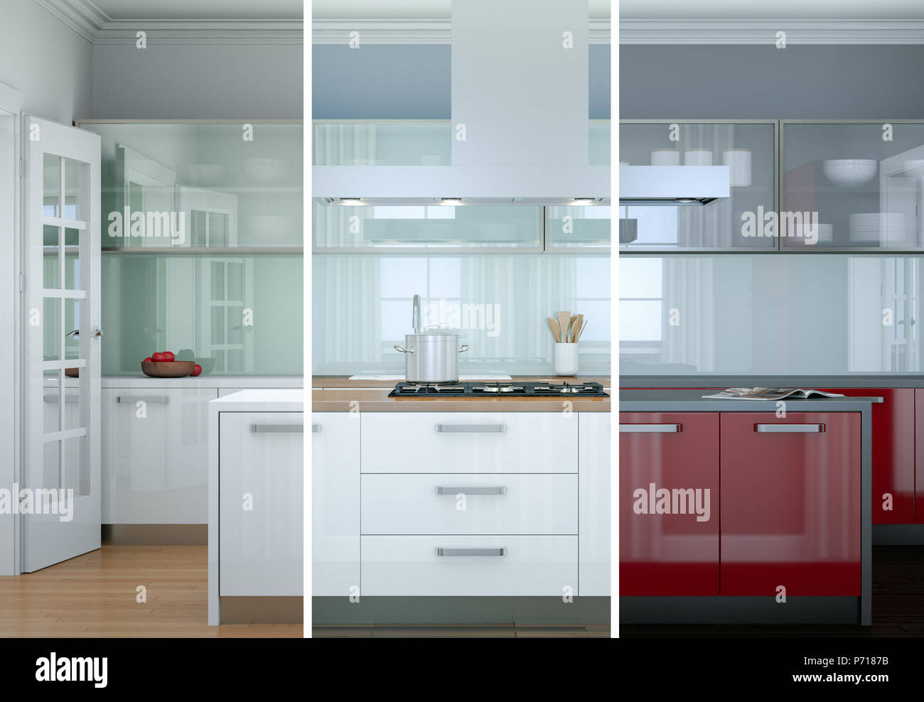 Splitted color variations of a modern kitchen with a beautiful design ...