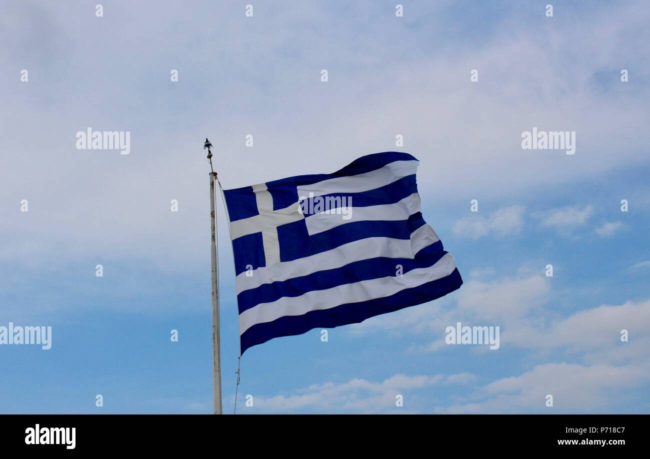 the greek flag flying on a sunny day in athens greece Stock Photo - Alamy