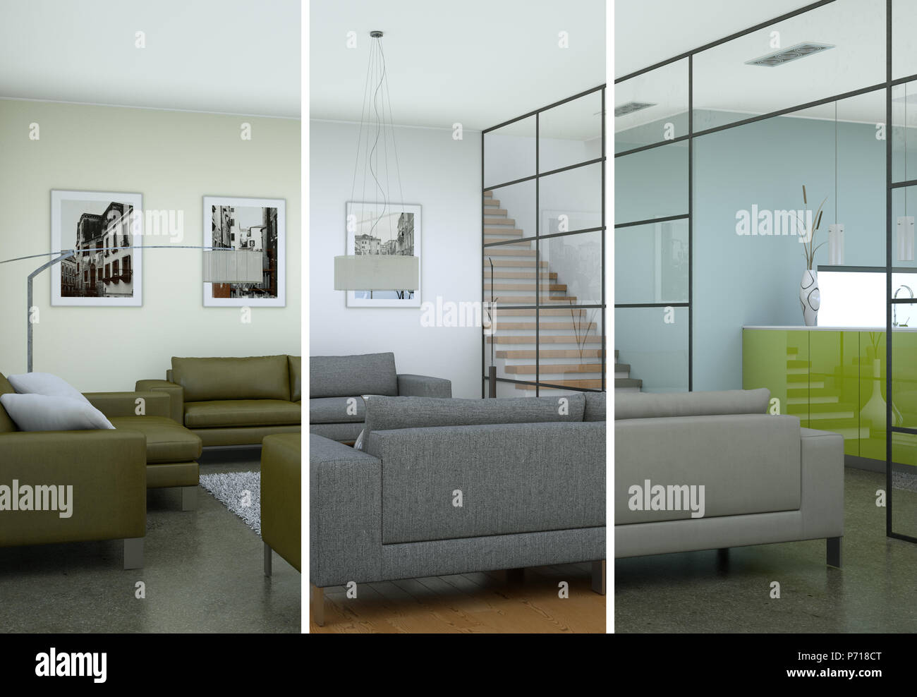 Splitted color variations of a modern loft interior design Stock Photo ...