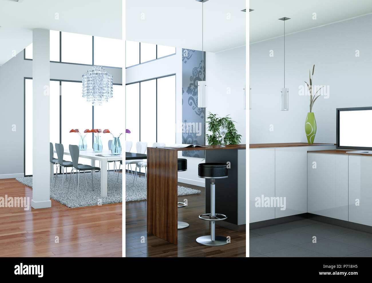 Splitted color variations of a modern kitchen with a beautiful design ...