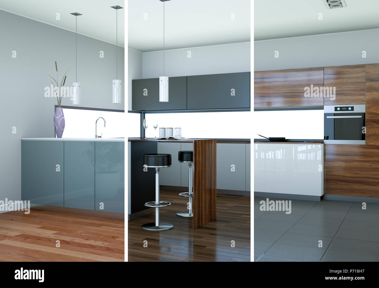 Splitted color variations of a modern kitchen with a beautiful design ...