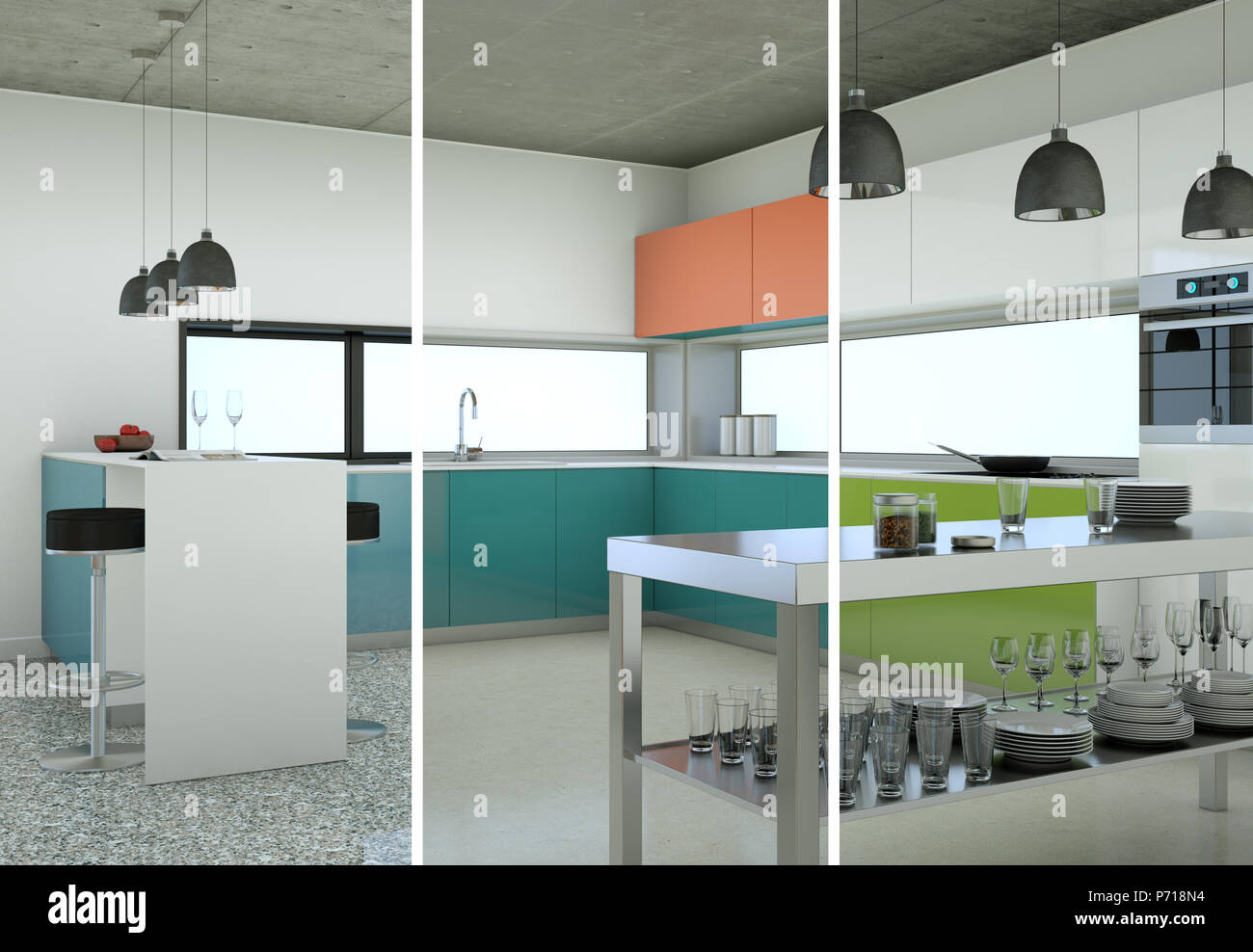 Splitted color variations of a modern kitchen with a beautiful design ...