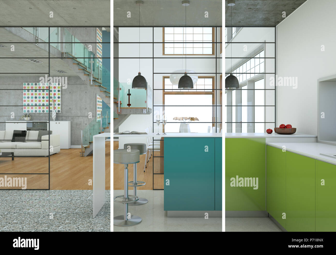 Splitted color variations of a modern kitchen with a beautiful design ...