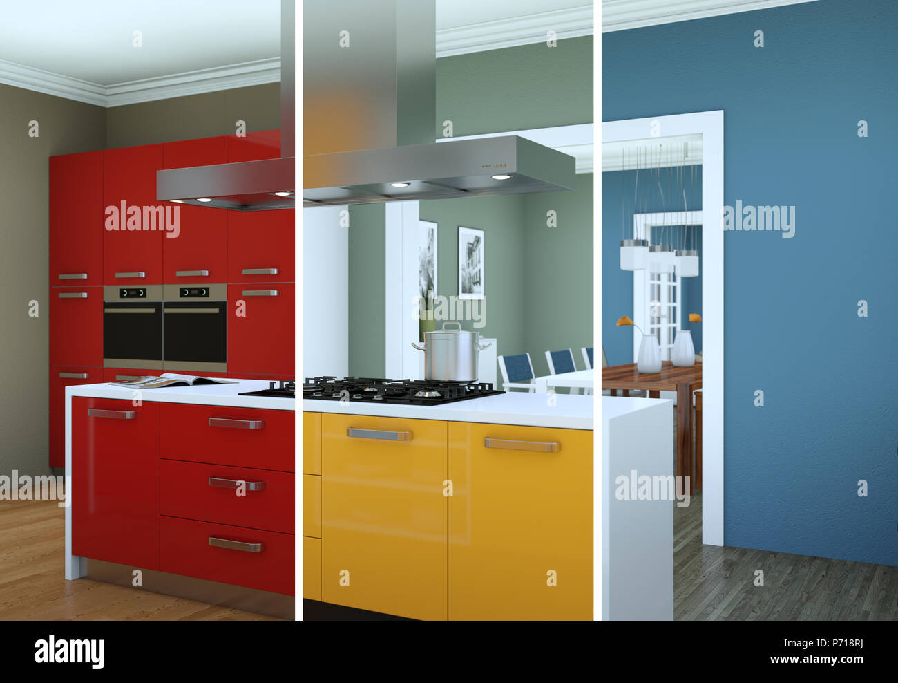 Splitted color variations of a modern kitchen with a beautiful design ...