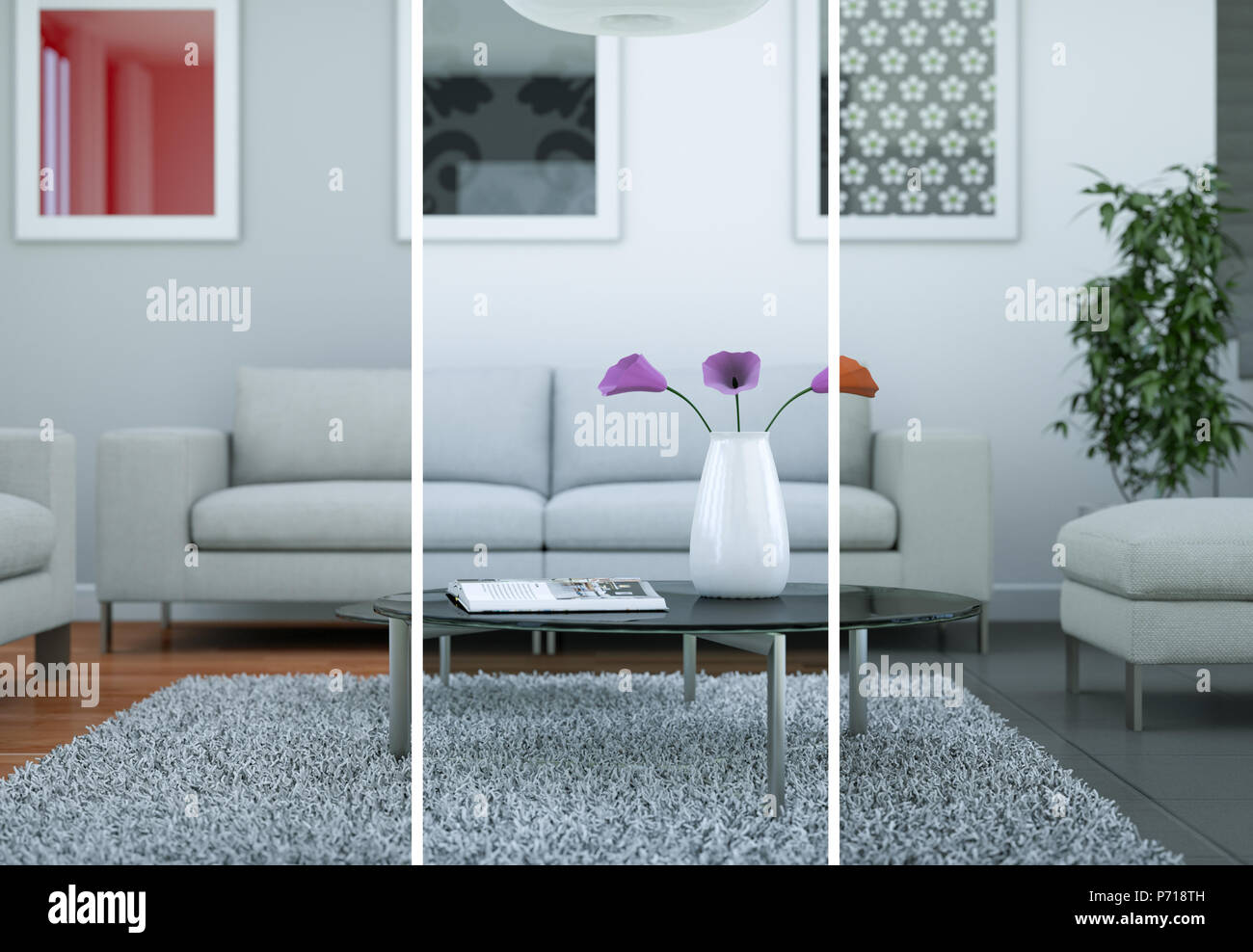 Splitted color variations of a modern loft interior design Stock Photo ...