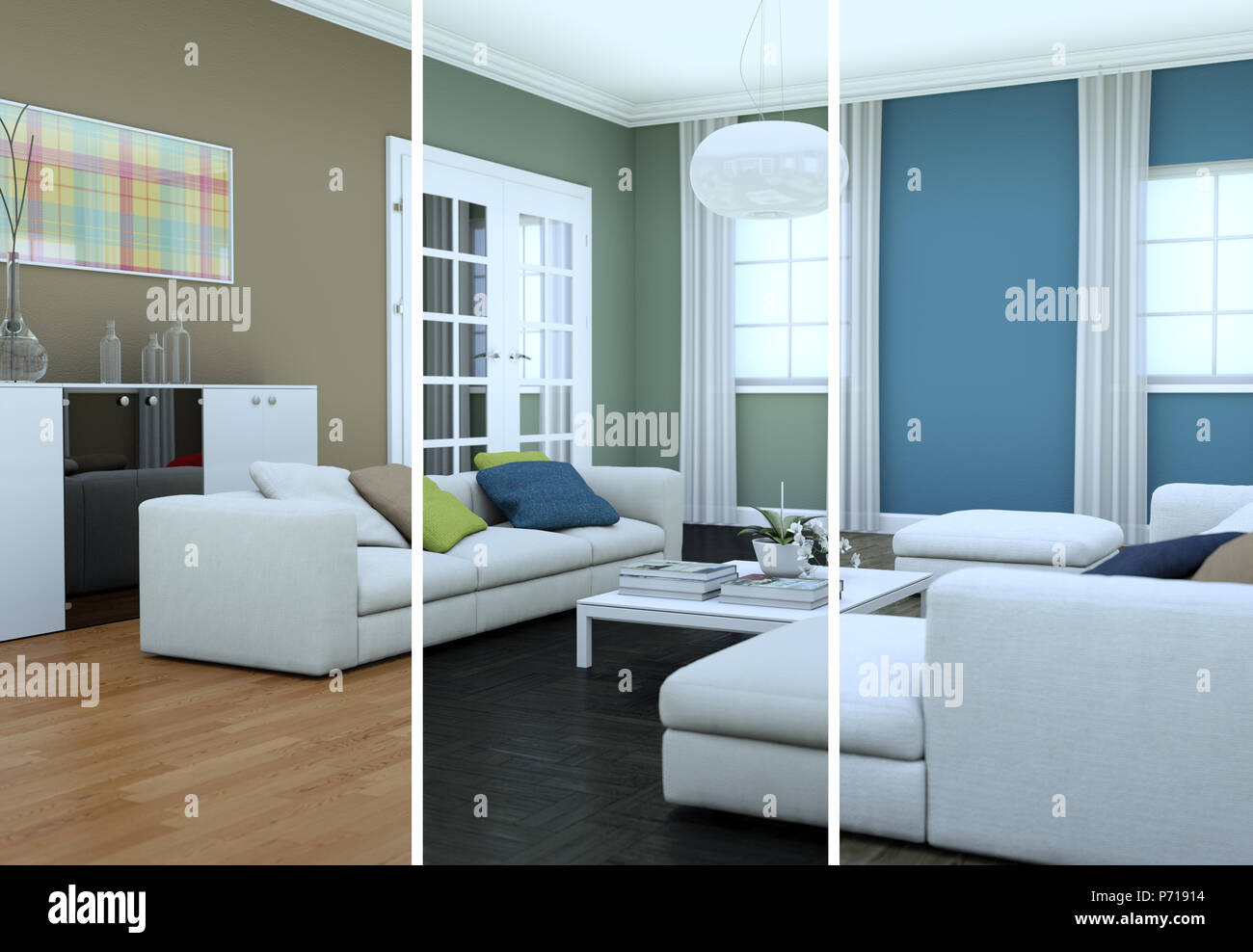 Splitted color variations of a modern loft interior design Stock Photo ...