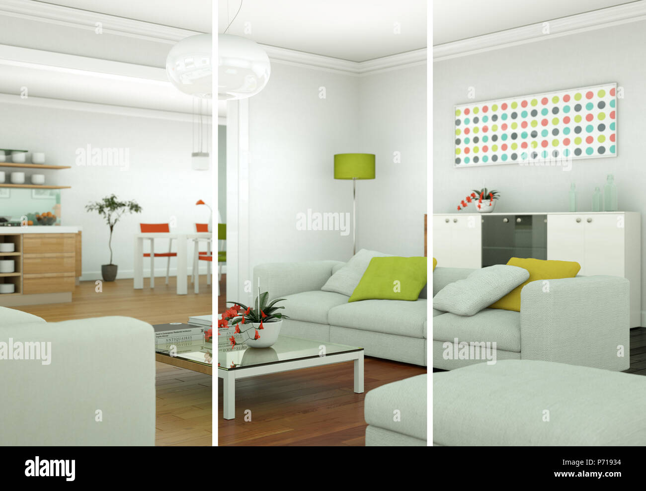Splitted color variations of a modern loft interior design Stock Photo ...