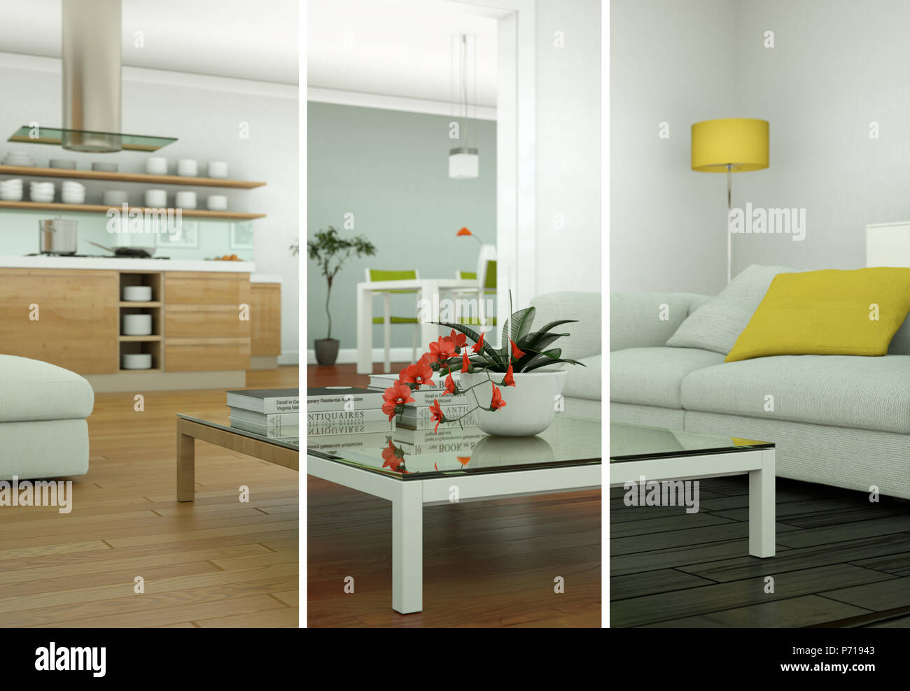 Splitted color variations of a modern loft interior design Stock Photo ...