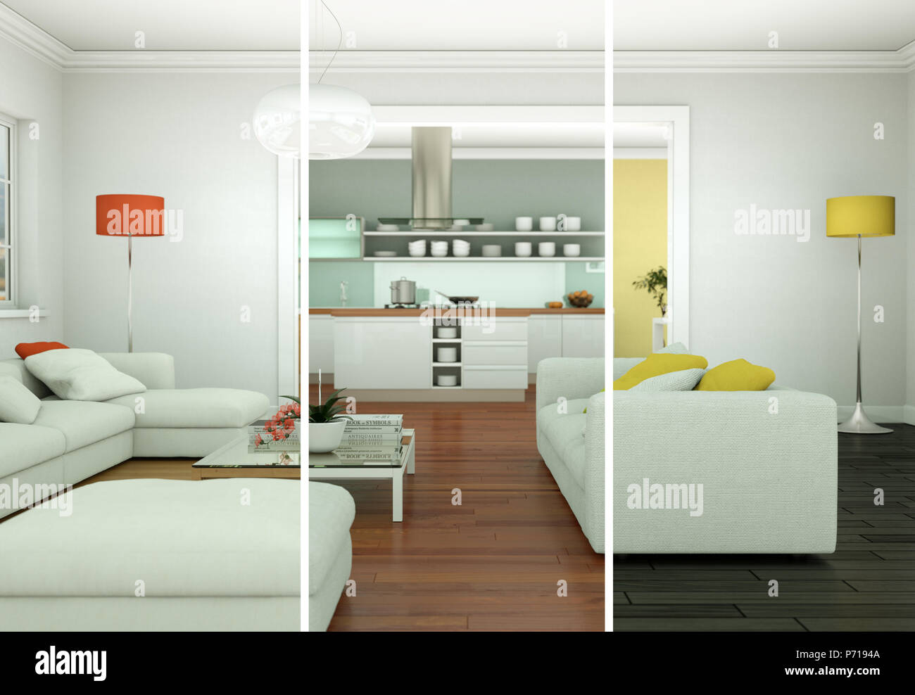 Splitted color variations of a modern loft interior design Stock Photo ...