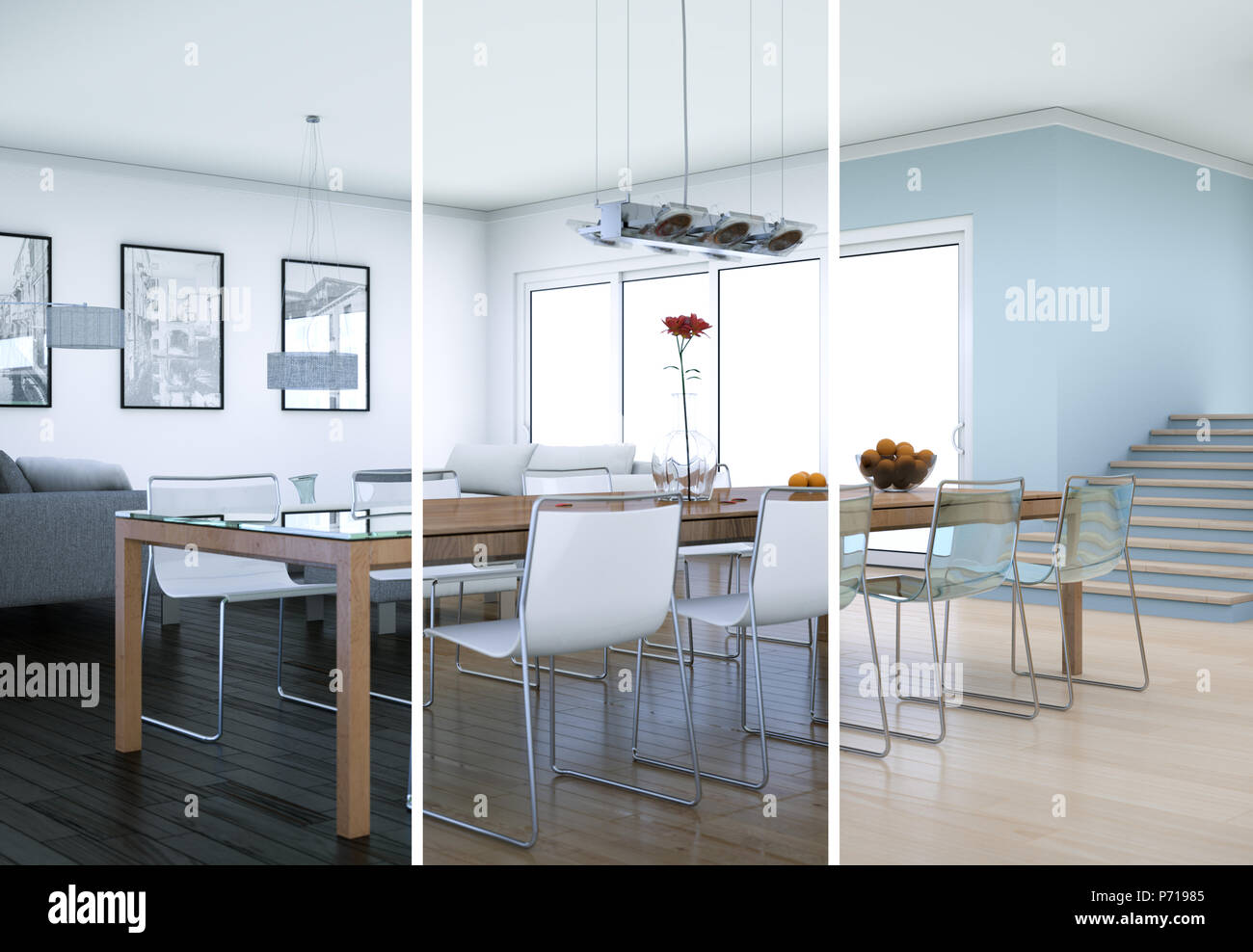 Splitted color variations of dining room interior design in modern ...