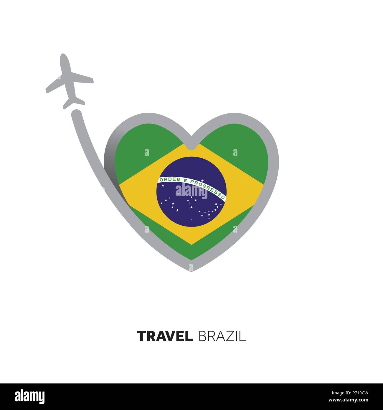 Brazil travel concept. Heart shape flag with airplane Stock Vector ...