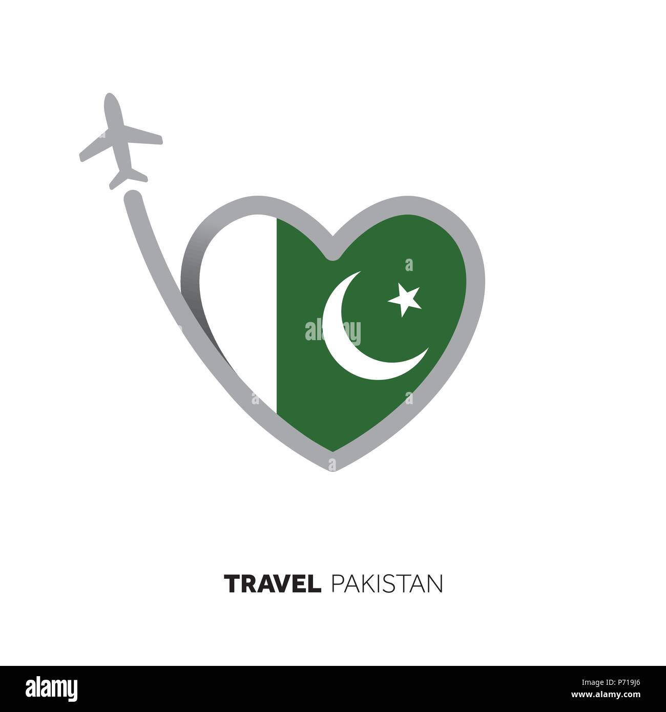 Pakistan travel concept. Heart shape flag with airplane Stock Vector ...