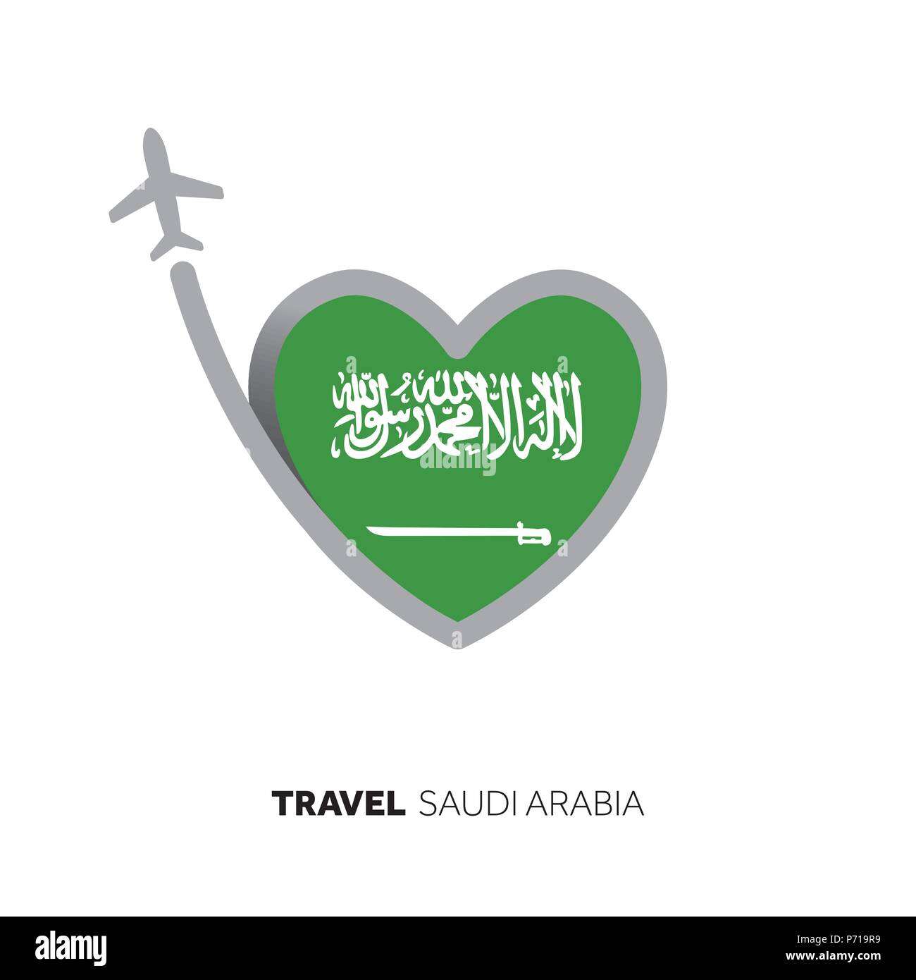 Saudi Arabia travel concept. Heart shape flag with airplane Stock ...