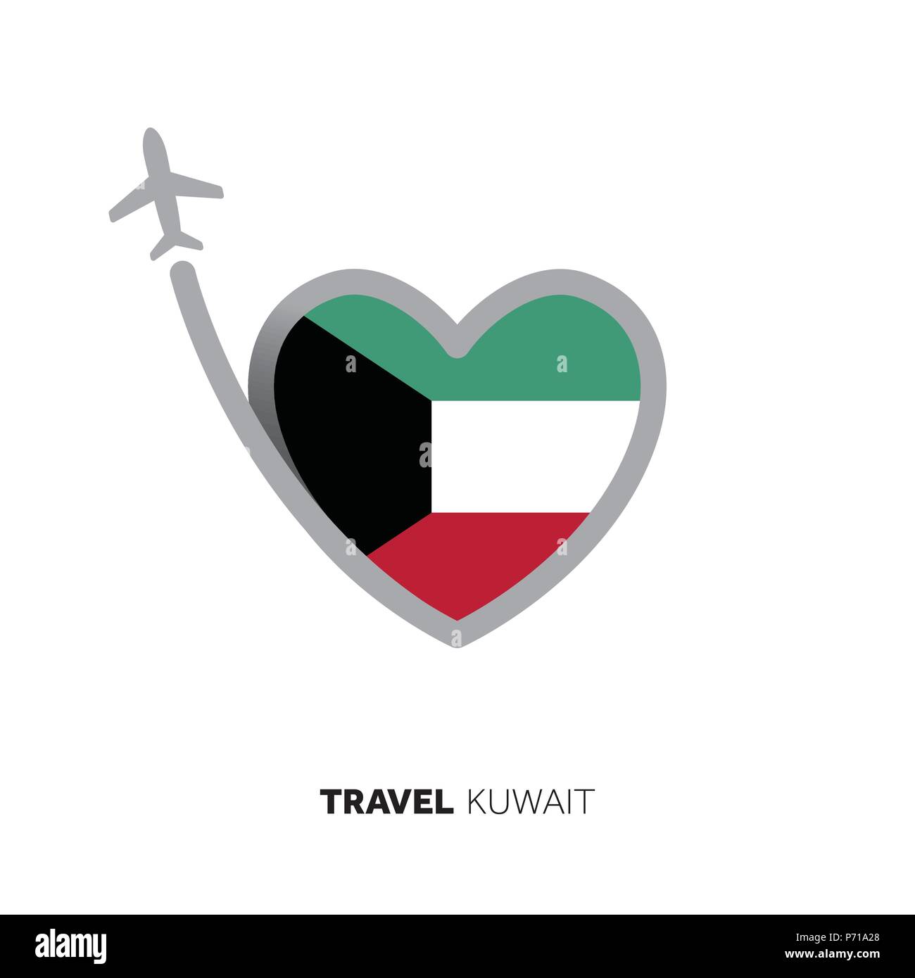 Kuwait travel concept. Heart shape flag with airplane Stock Vector ...
