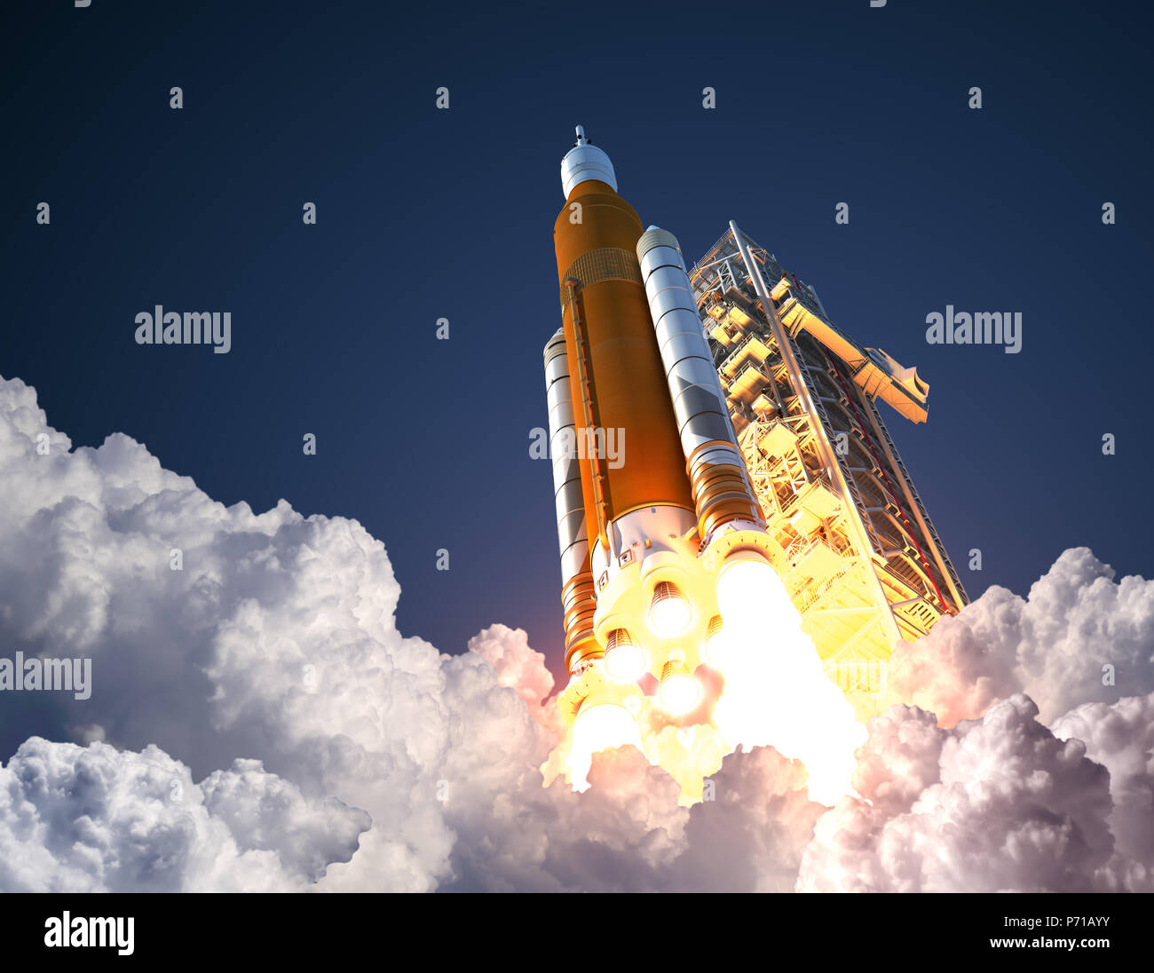 Space Launch System Takes Off. 3D Illustration Stock Photo - Alamy
