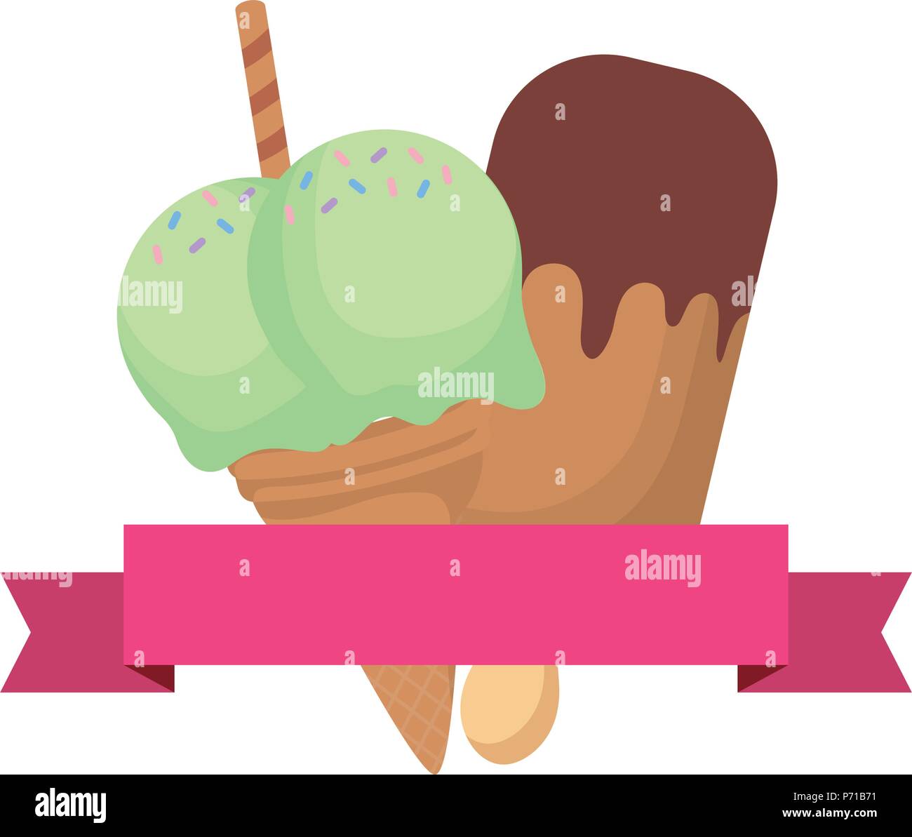 Decorative ribbon with ice creams over white background, vector ...