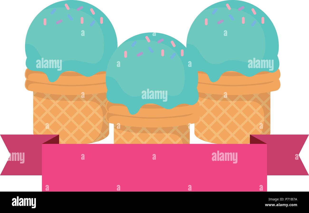 Decorative ribbon with ice cream cones over white background, vector ...
