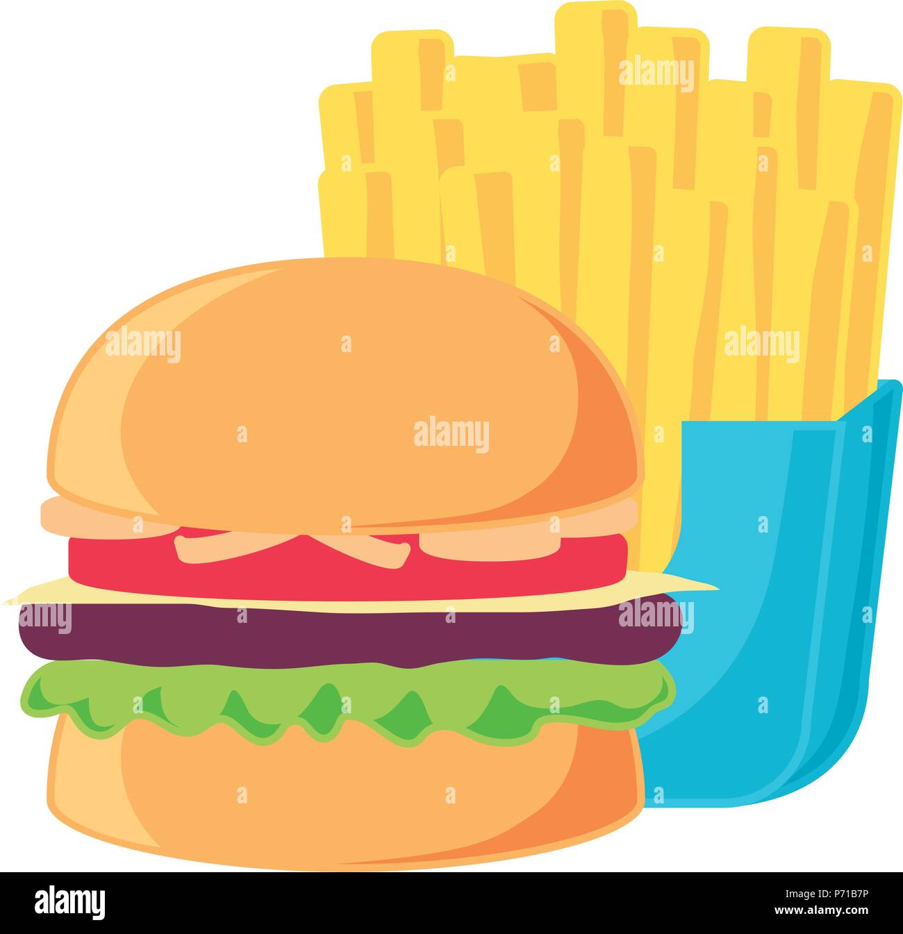 hamburger and french fries over white background, vector illustration ...