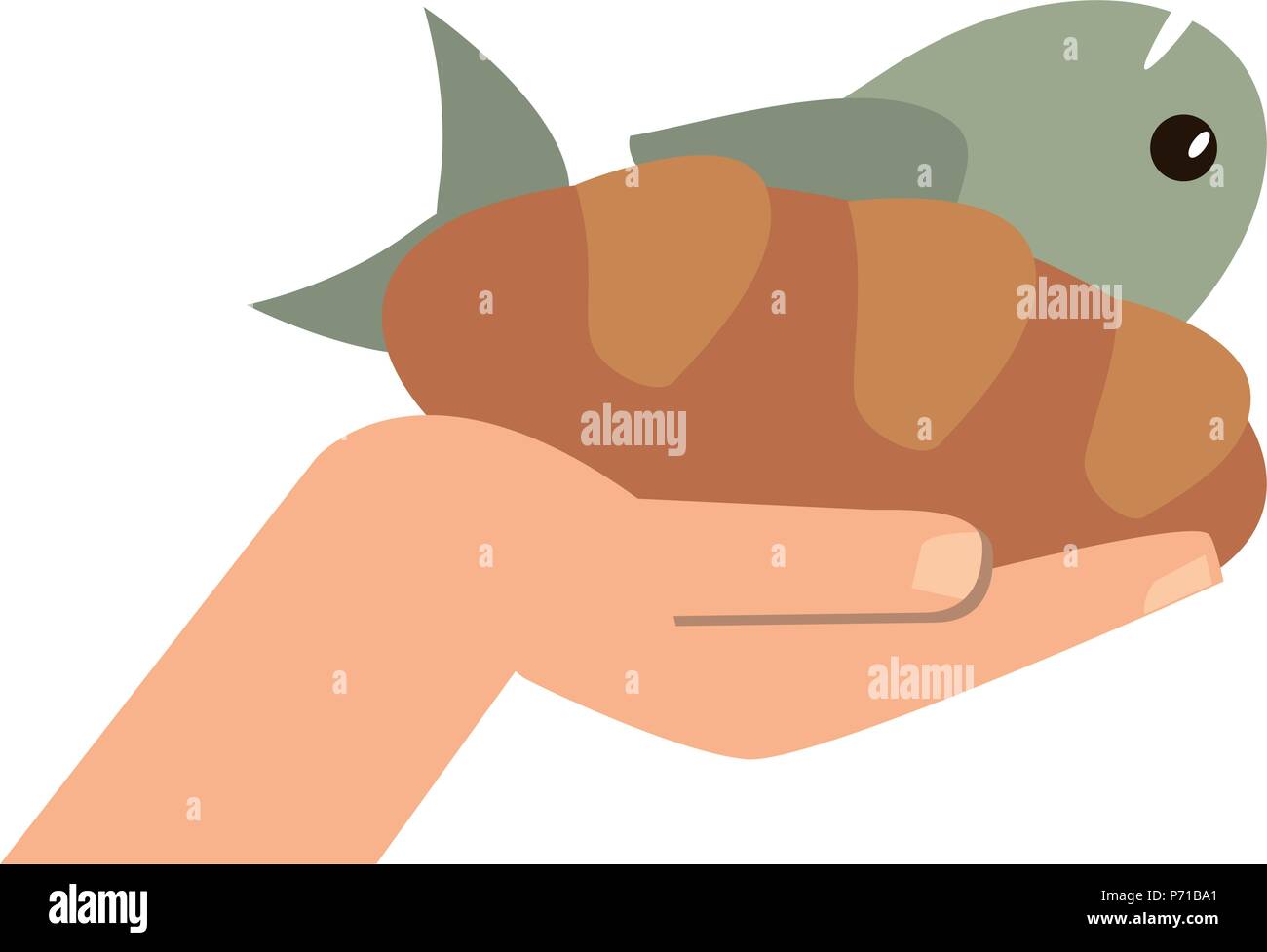Hand with bread and fish Stock Vector Image & Art - Alamy