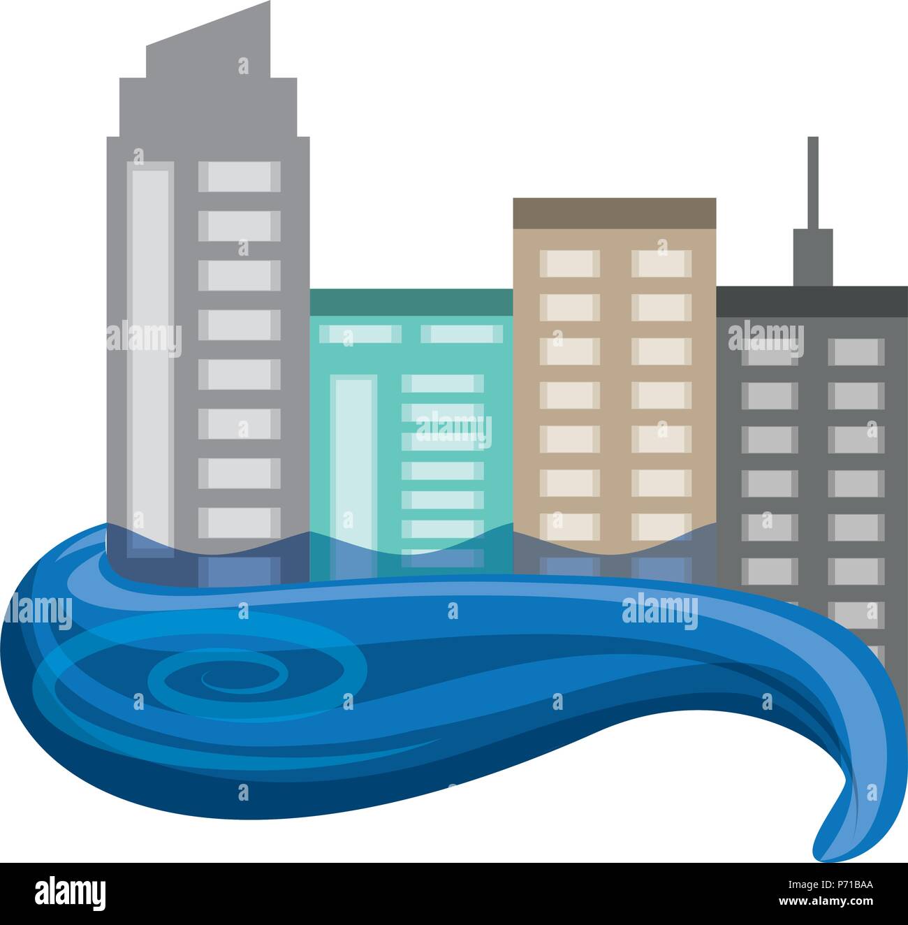 river at the city buildings icon over white background, vector ...