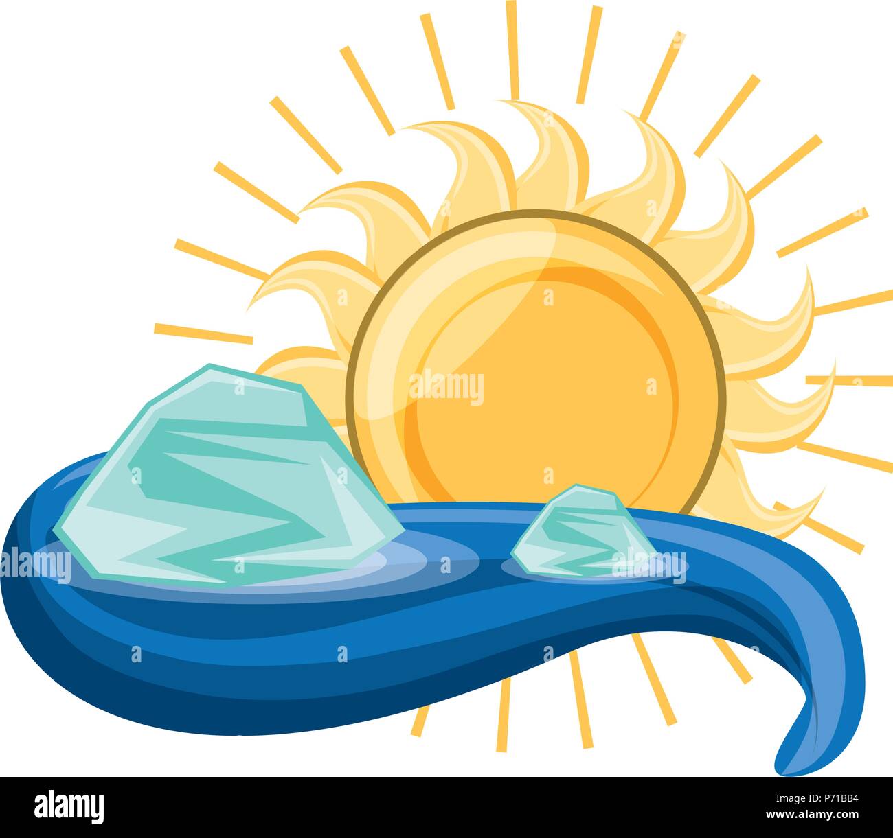 icebergs melted and sun icon over white background, vector illustration ...