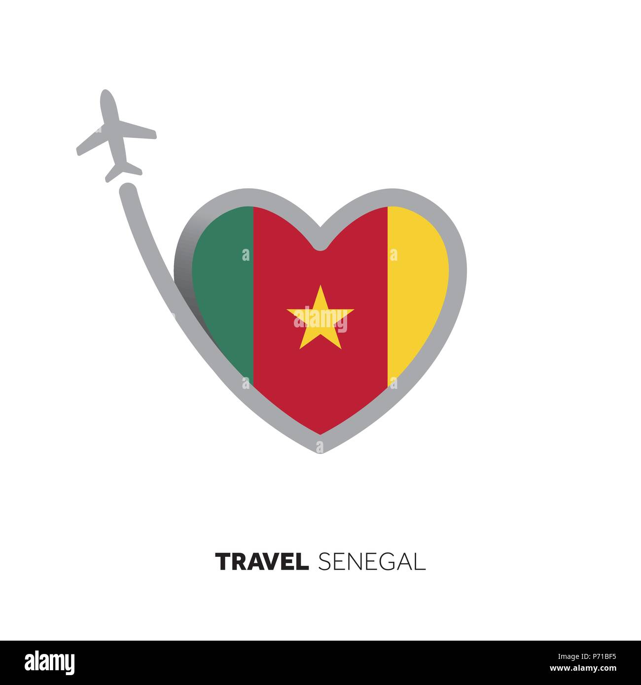 Senegal travel concept. Heart shape flag with airplane Stock Vector ...